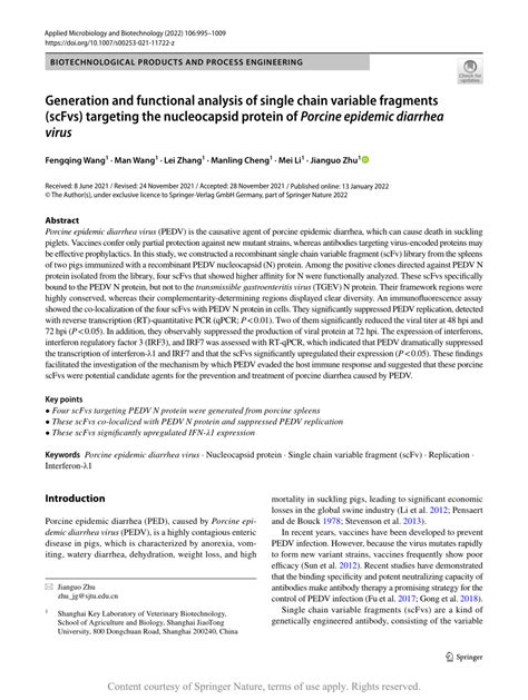Generation And Functional Analysis Of Single Chain Variable Fragments ScFvs Targeting The