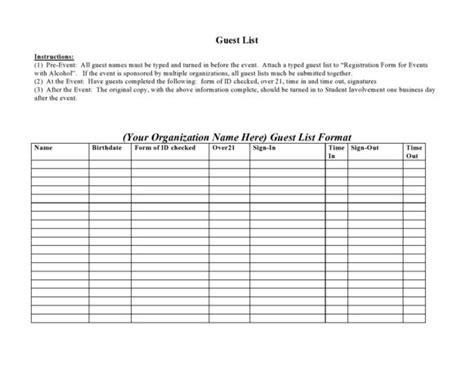 30 Printable Guest List Templates 100 FREE PrintableTemplates