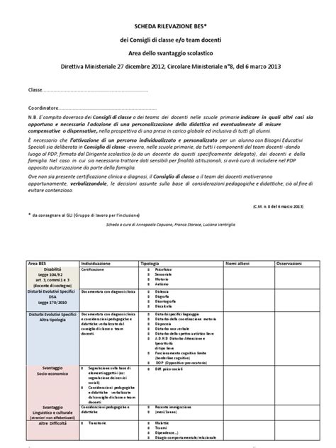Scheda Iniziale Consiglio Di Classe Rilevazione Bes Copia