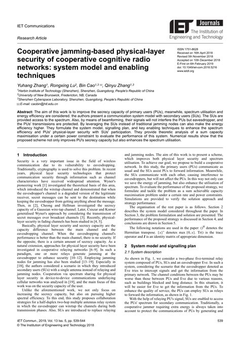 Pdf Cooperative Jamming Based Physical Layer Security Of Cooperative