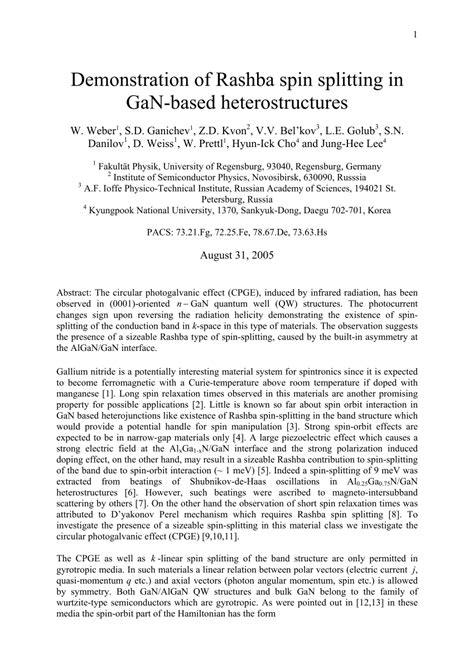 Pdf Demonstration Of Rashba Spin Splitting In Gan Based Heterostructures