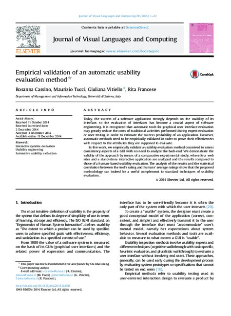 Pdf Empirical Validation Of An Automatic Usability Evaluation Method