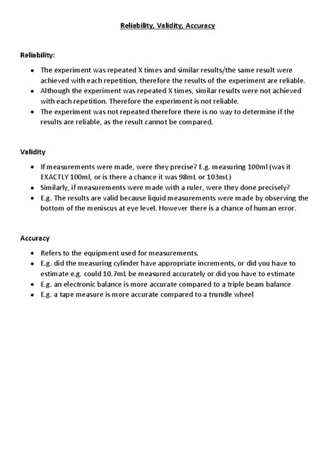 Reliability Validity Accuracy Reliability Validity Accuracy Reliability The Experiment Was