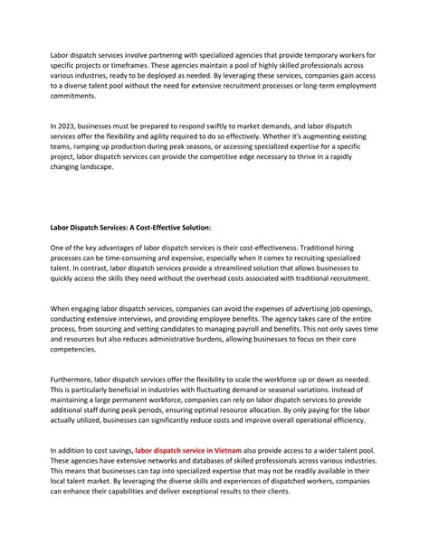 Ppt Labor Dispatch Services Labor Dispatch Service In Vietnam