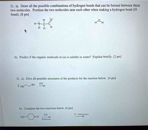 Solved Draw All The Possible Combinations Of Hydrogen Bonds That Can Be Formed Between These