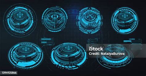 Hud 미래 지향적 인 흰색 요소 서클 추상 디지털 기술 Ui 미래 지향적 인 설정 원형 기하학적 모양 Hud 조준 제어 및 디지털 게이지 디지털 스크린 인터페이스 미래
