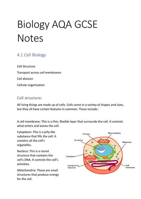 Biology Aqa All Gcse Notes Biology Higher Gcse Aqa Thinkswap