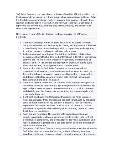 Sap Ariba Contracts Overview V1 Download Free Pdf Product Lifecycle Enterprise Resource