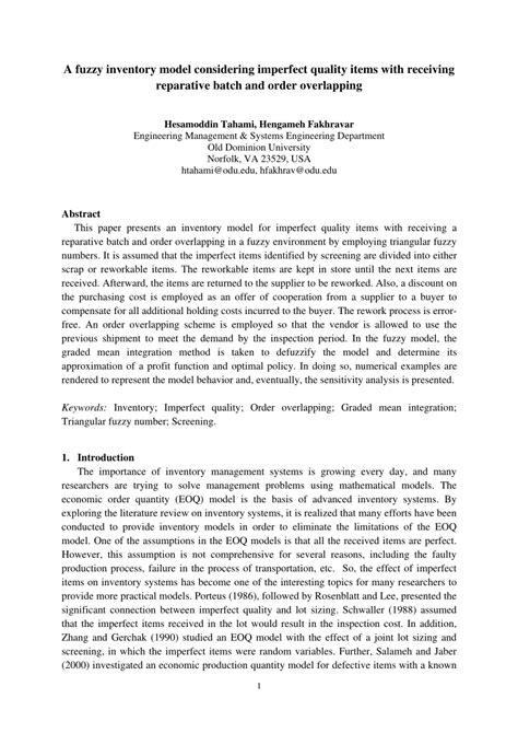 Pdf A Fuzzy Inventory Model Considering Imperfect Quality Items With Receiving Reparative