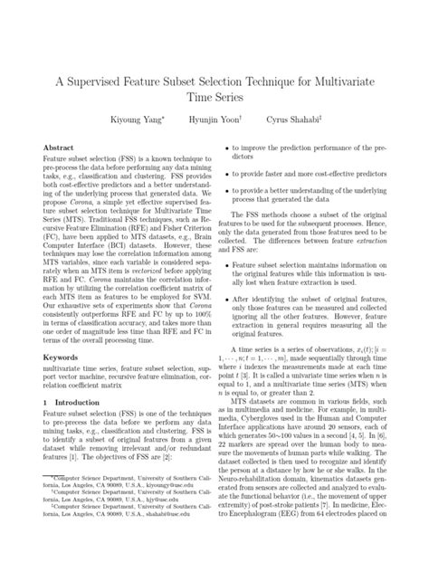 A Supervised Feature Subset Selection Technique For Multivariate Time Series Pdf