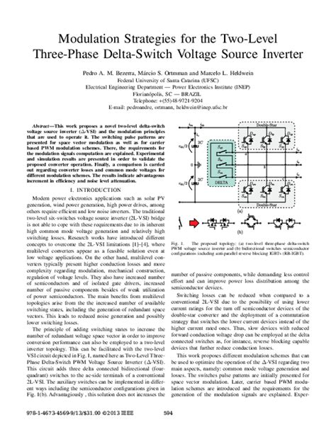 Pdf Modulation Strategies For The Two Level Three Phase Delta Switch Voltage Source Inverter
