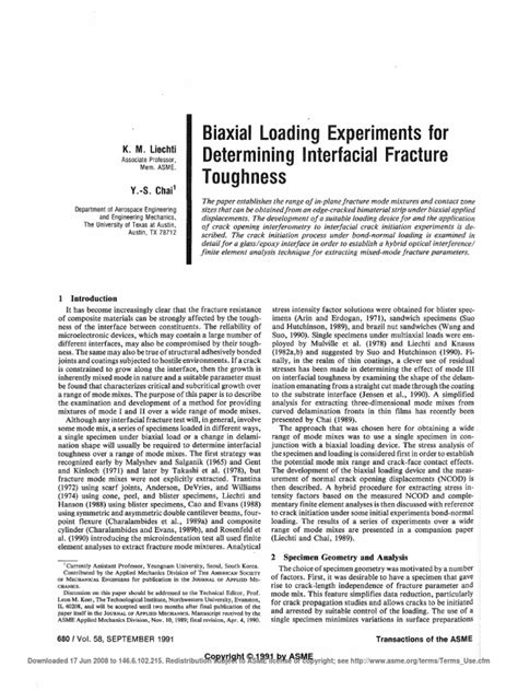 Pdf 13 Liechti Biaxial Loading Experiments For Determining Interfacial Fracture Toughness