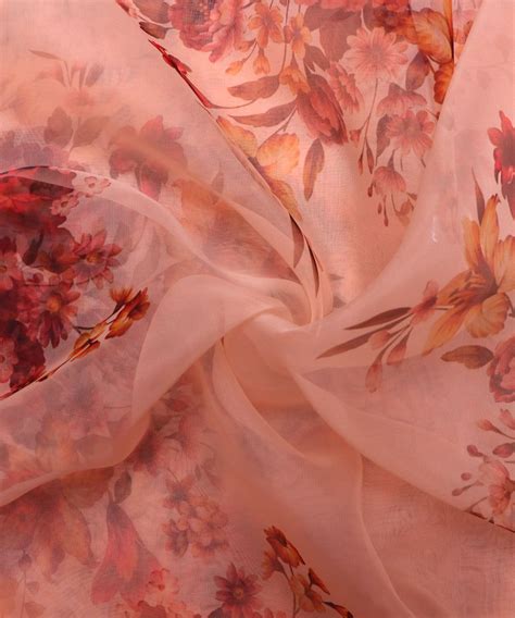 Beige Colour Floral Print Digital Organza Fabric Organza Fabric