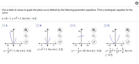 Solved Use A Table Of Values To Graph The Plane Curve
