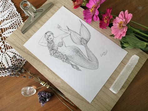 Naked Mermaid Drawing Original Graphite Pencil Drawing Beautiful Naked Woman Art Mermaid