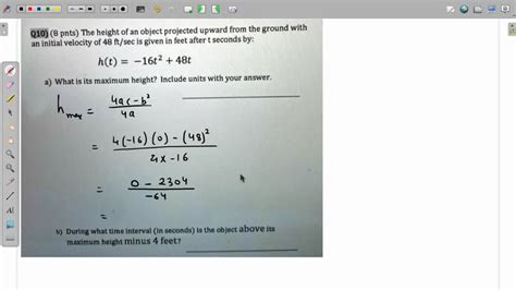 solved q10 8 points the height of an object projected upward from