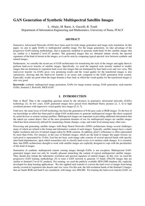 Pdf Gan Generation Of Synthetic Multispectral Satellite Images