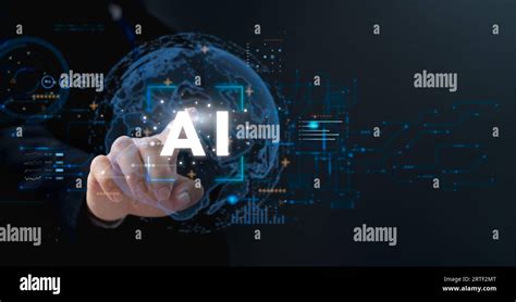 Hand Touching Global And Icon Futuristic Artificial Intelligence Ai Virtual World Machine