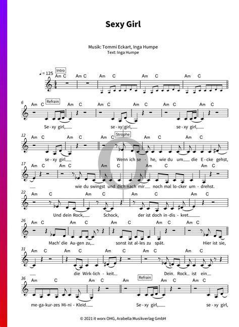 Sexy Girl 2raumwohnung Piano Sheet Music OKTAV