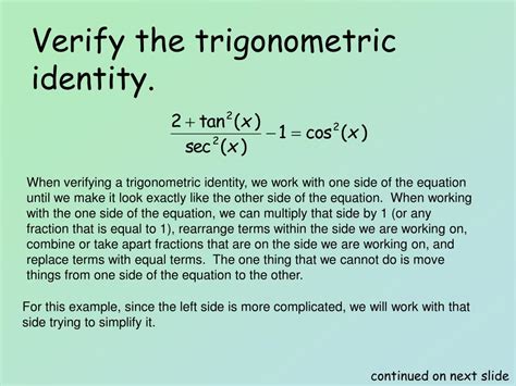 PPT Verifying Trigonometric Identities PowerPoint Presentation Free Download ID 494382