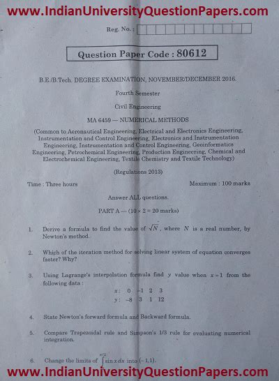 Ma6459 Numerical Methods Nov Dec 2016 Question Paper University Question Papers
