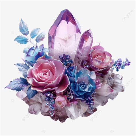 핑크색과 파란색 장미가 있는 보라색 크리스탈 꽃 보라색 꽃 크리스탈 플라워 분홍 장미 Png 일러스트 및 이미지 에 대한 무료 다운로드 Pngtree