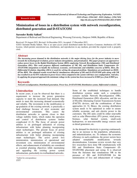 Pdf Minimization Of Losses In A Distribution System With Network Reconfiguration Distributed