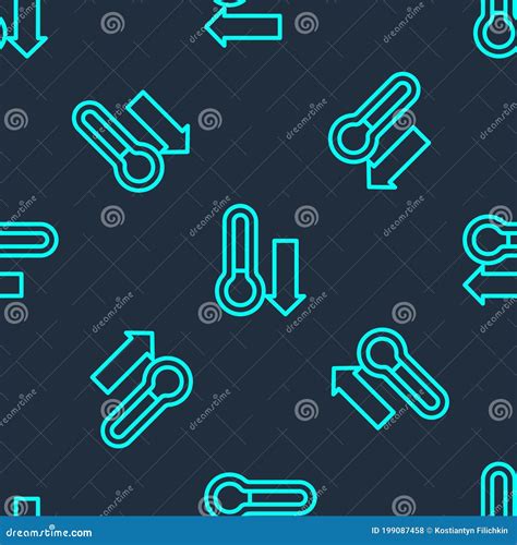Green Line Meteorology Thermometer Measuring Icon Isolated Seamless Pattern On Blue Background