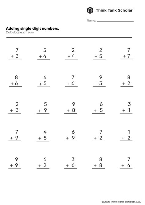 Addition Worksheets Exercises Printable PDF FREE Think Tank Worksheets Library