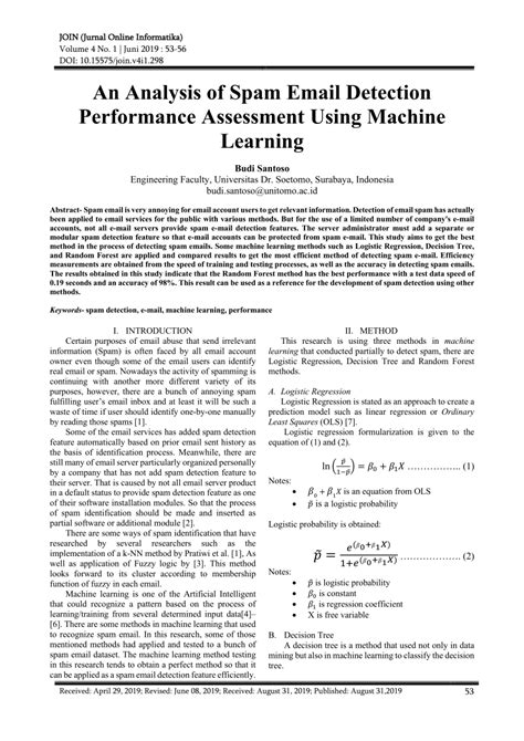 pdf an analysis of spam email detection performance assessment using machine learning