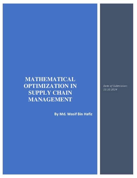 Pdf Mathematical Optimization In Supply Chain Management