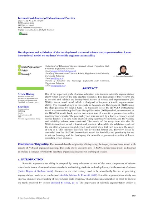 Pdf Development And Validation Of The Inquiry Based Nature Of Science And Argumentation A New