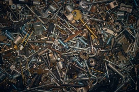 Top View Of Numerous Types Of Metal Hardware Tools In A Box Stock Image Image Of Closeup