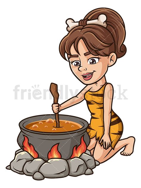 Cavewoman Stirring The Pot Cartoon Clipart Vector Friendlystock