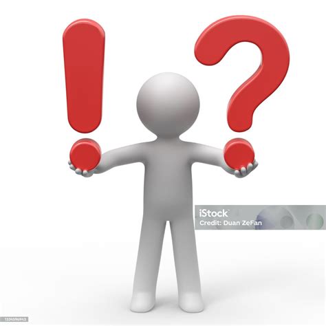 3d 사람 그의 손에 질문과 느낌표와 함께 남자에 대한 스톡 사진 및 기타 이미지 남자 느낌표 일러스트레이션 Istock