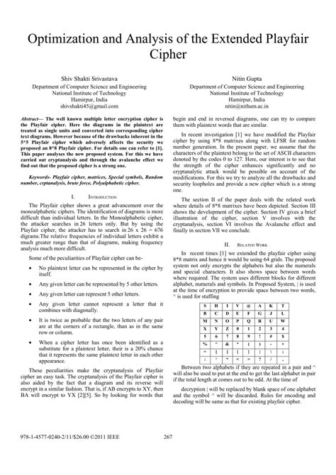 Pdf Optimization And Analysis Of The Extended Playfair Cipher