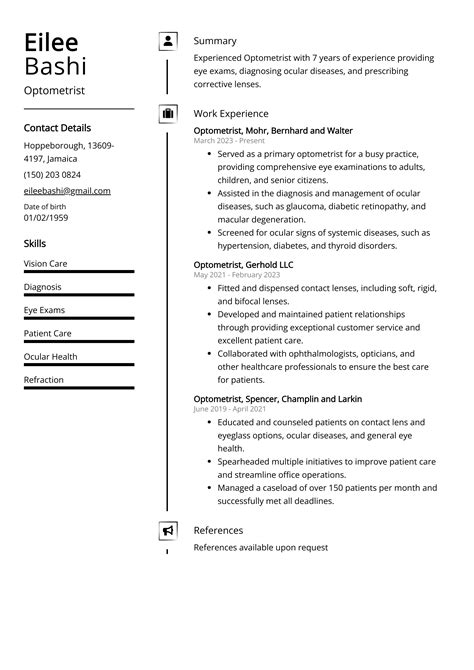 Optometrist Cv Job Description Sample And Guide