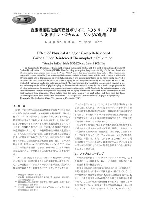 Pdf Effect Of Physical Aging On Creep Behavior Of Carbon Fiber Reinforced Thermoplastic Polyimide