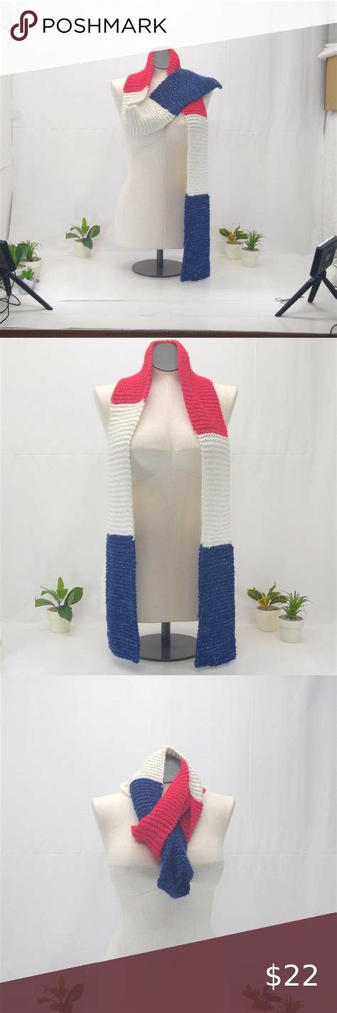 Scarf Wrap Cable Knit W Tinsel Interwoven Red White And Blue 70 X 4 5 X 0 25 Red White Blue