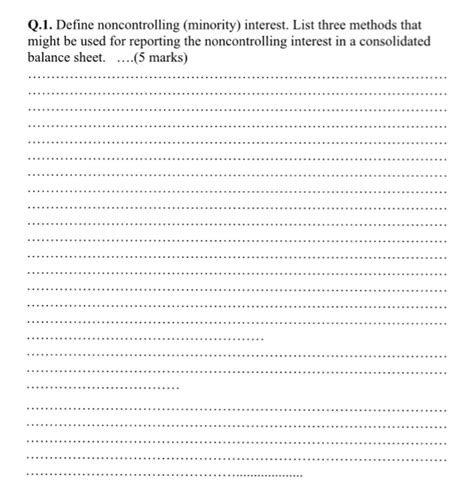 Solved Q 1 Define Noncontrolling Minority Interest List Chegg Com