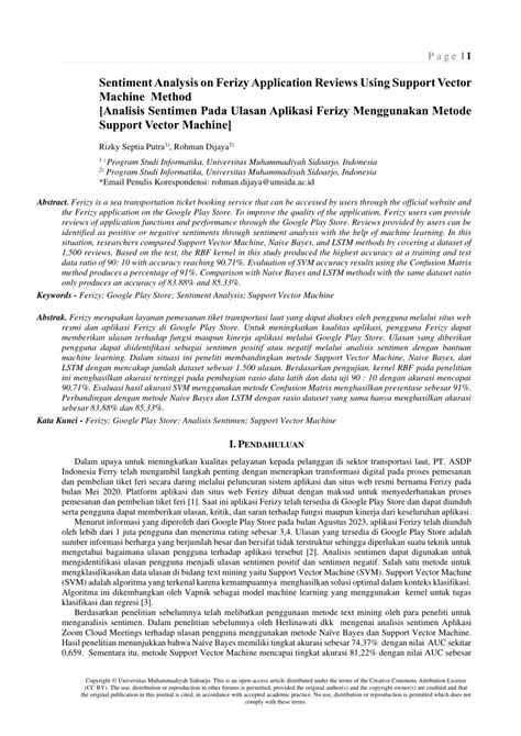 Pdf Sentiment Analysis On Ferizy Application Reviews Using Support