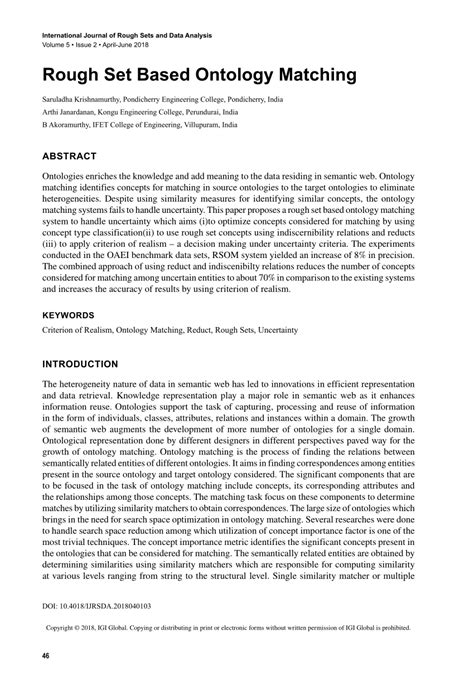 Pdf Rough Set Based Ontology Matching