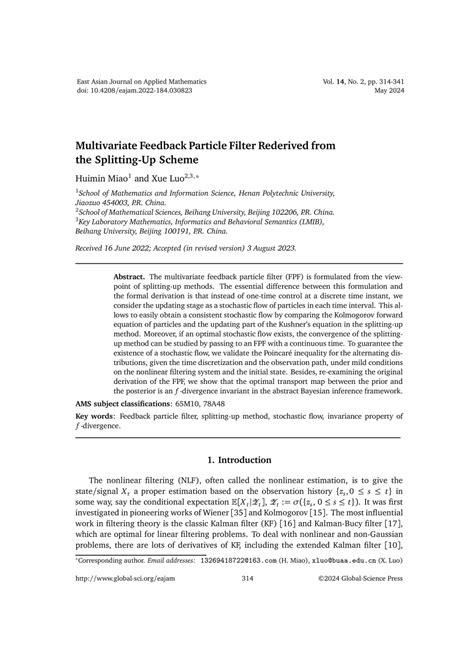Global Science Press Multivariate Feedback Particle Filter Rederived