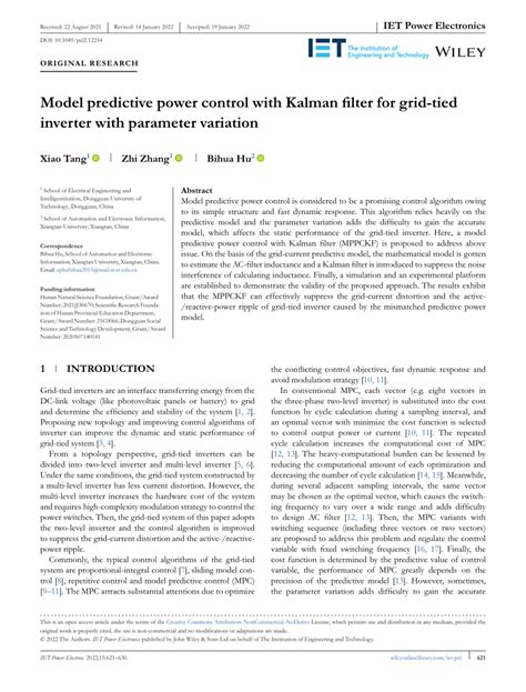 Pdf Model Predictive Power Control With Kalman Filter For Grid‐tied