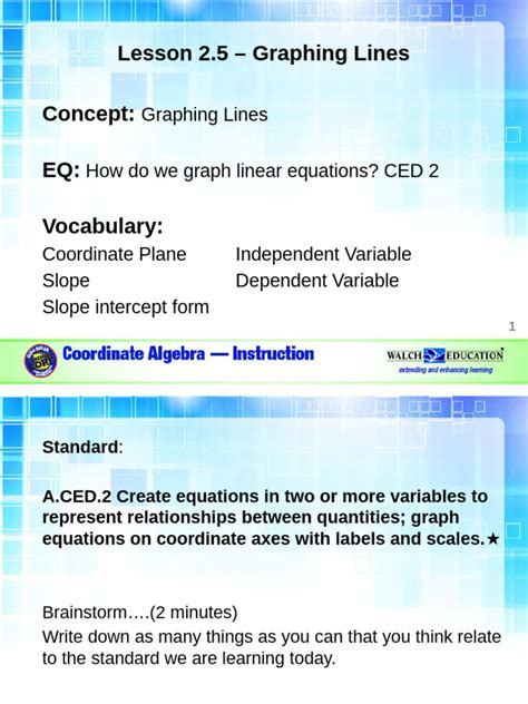Lesson 2 5 Graphing Lines Pdf Mathematical Concepts Algebra