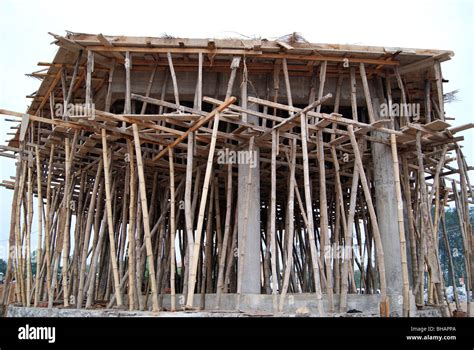 building under construction bamboo framework usage in traditional