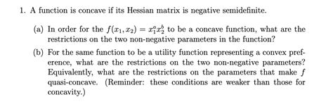Solved A Function Is Concave If Its Hessian Matrix Is