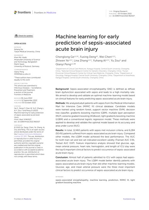 Pdf Machine Learning For Early Prediction Of Sepsis Associated Acute