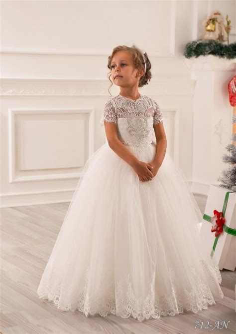 Ivory Lace Flower Girl Dress Wedding Party Holiday Bridesmaid Birthday Tulle Lace Ivory Flower
