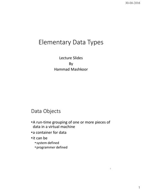 Elementary Data Types Data Type Array Data Structure